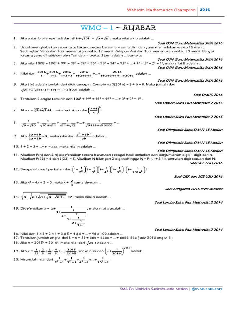 Soal WMC 1 Sma Ta 2016 - 2017 | PDF