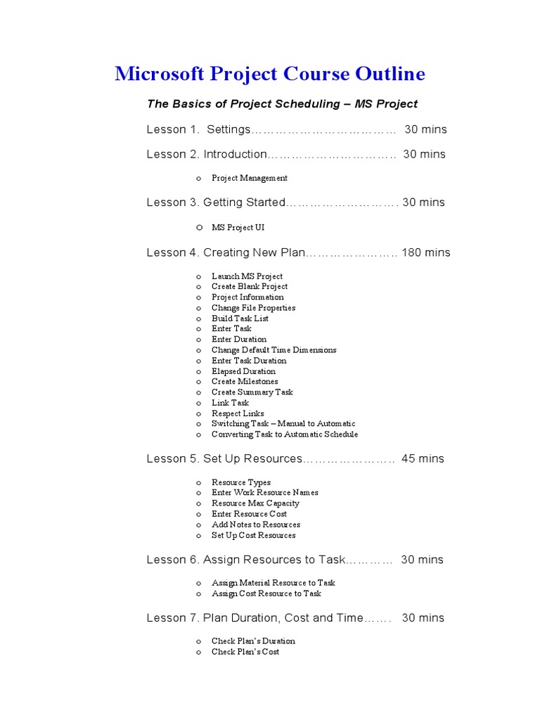 Microsoft Project Course Outline | PDF