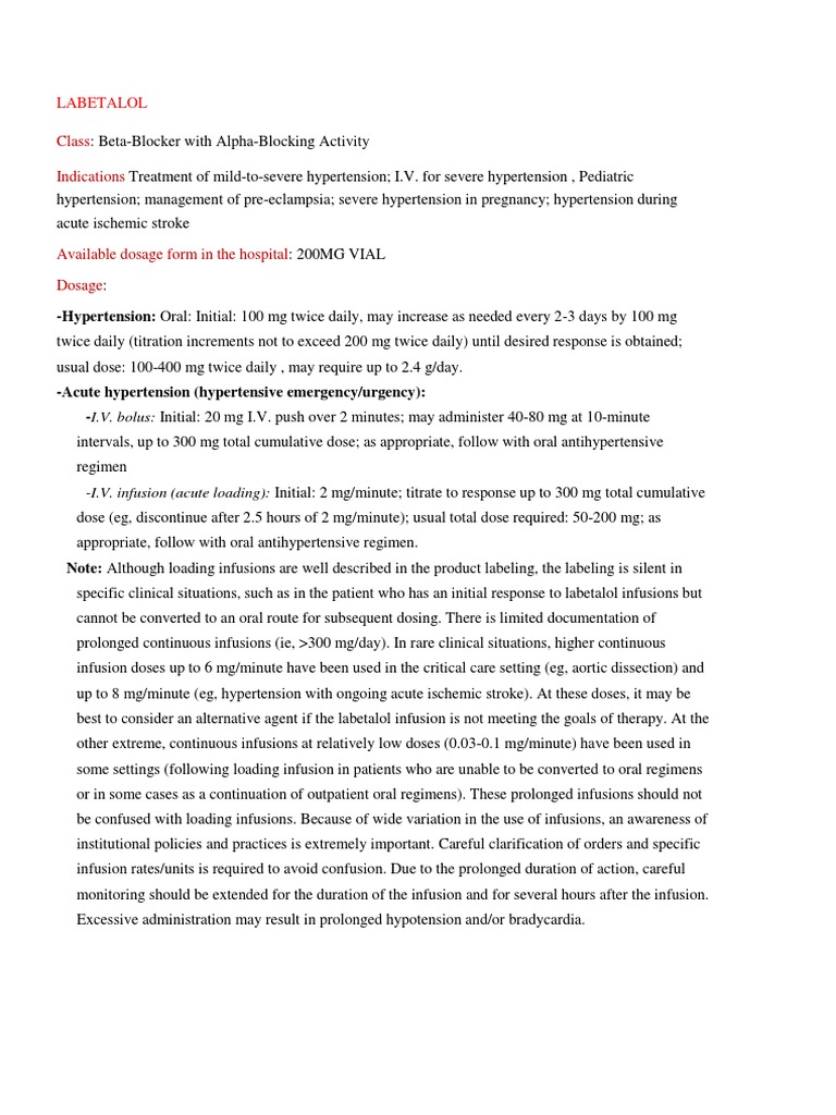 Labetalol | PDF | Blood Pressure | Intravenous Therapy