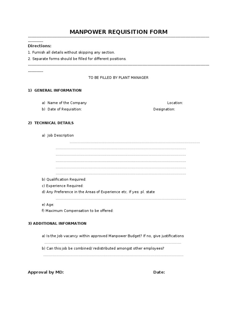 Manpower Requisition Form Template | PDF | Employment | Government