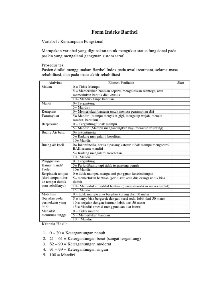 Form Indeks Barthel | PDF