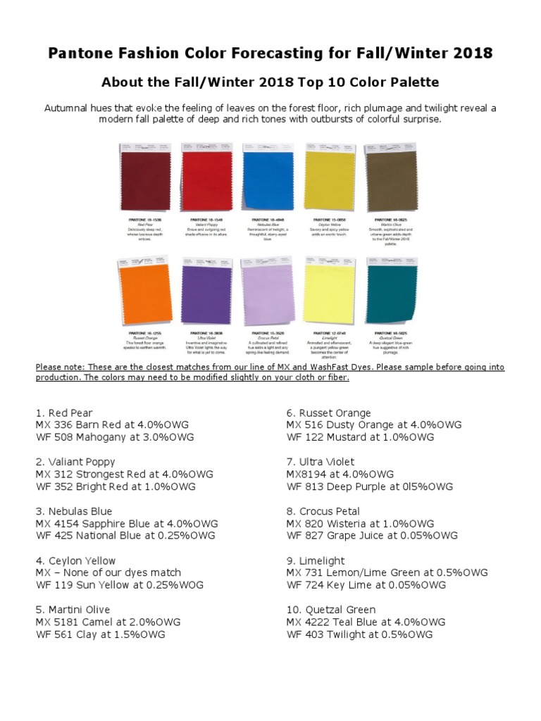 Pantone Fall Winter 2018 Fashion Color Forecast | PDF | Blue | Yellow