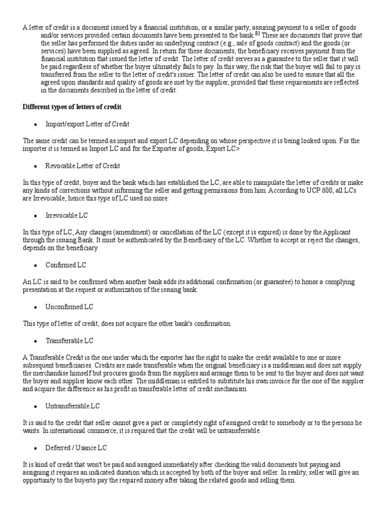 What is unconfirmed letter of credit? Leia aqui: What is the difference ...