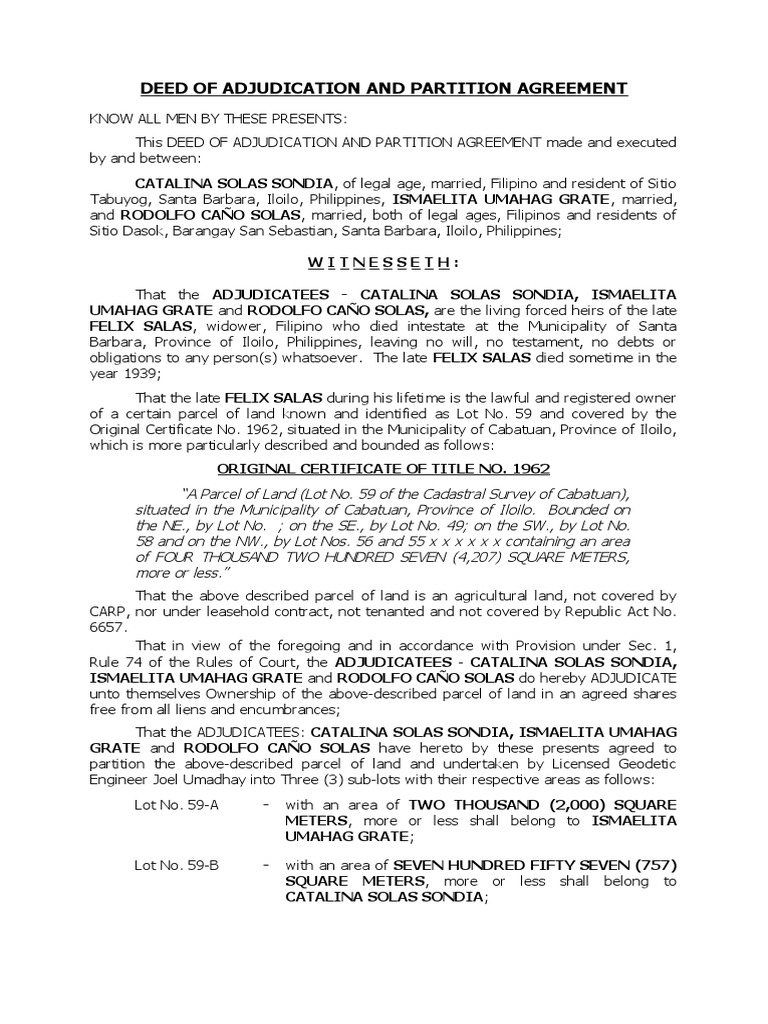 Deed of Adjudication and Partition | PDF | Government Information ...