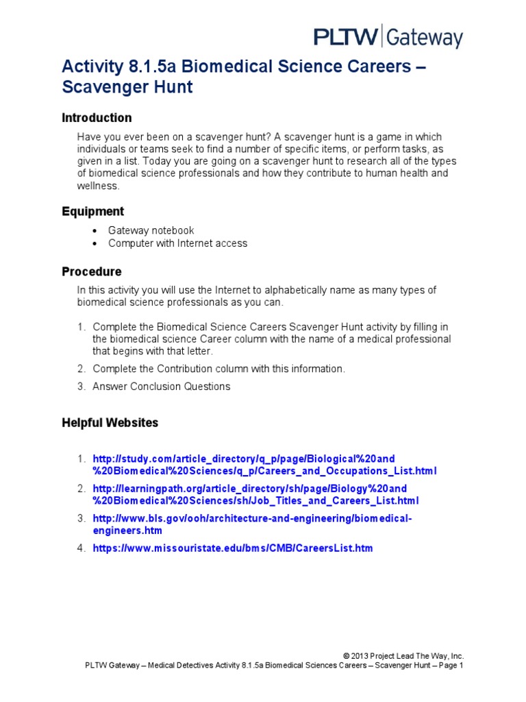 8.1.5a.a BiomedicalCareersScavengerHunt | PDF | Organ (Anatomy) | Science