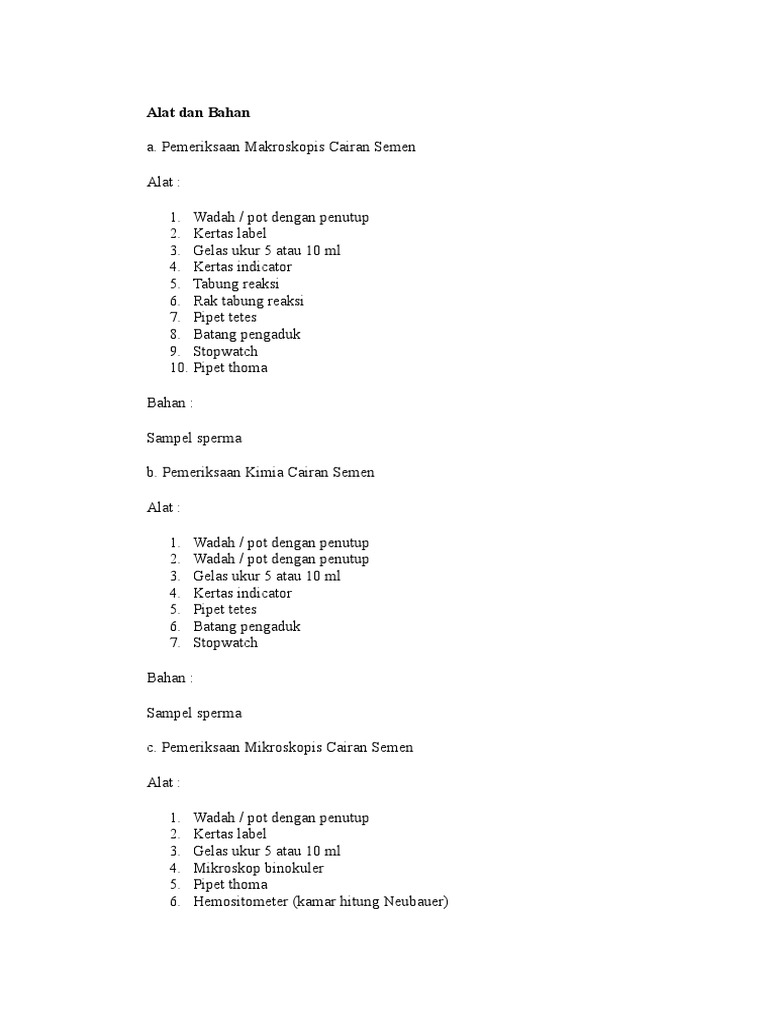 Alat Bahan Caker Pemeriksaan Semen | PDF