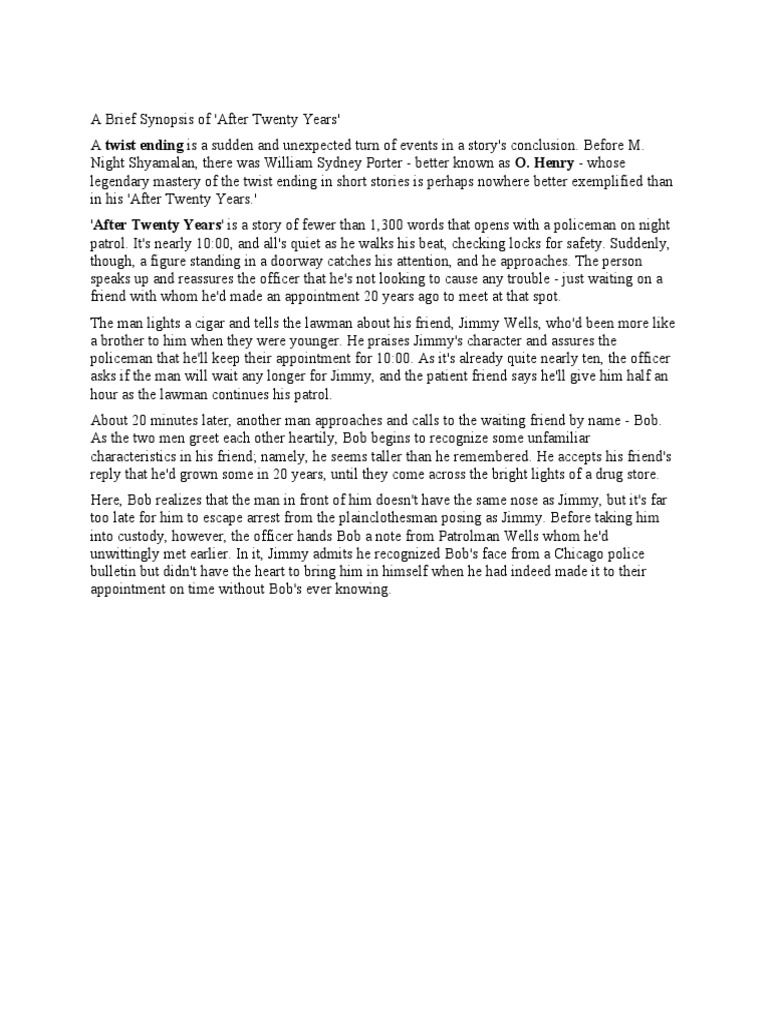 After Twenty Years Summary | PDF