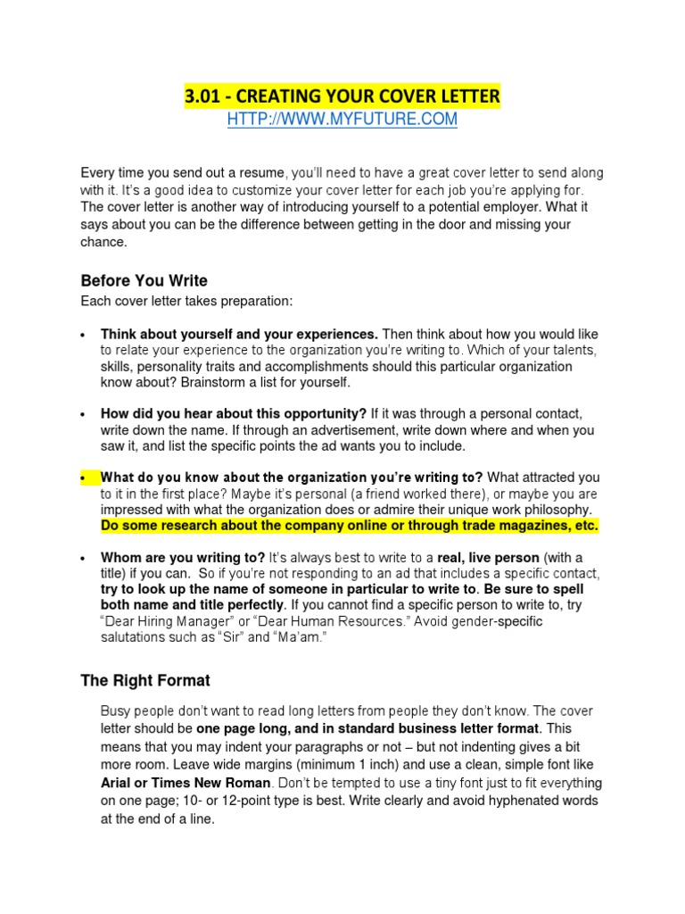 Creating Your Cover Letter | PDF | Résumé | Proofreading