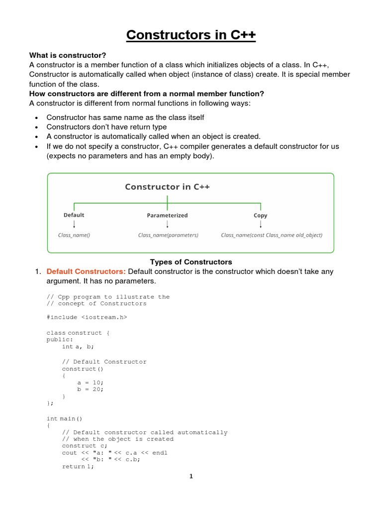 Constructors in C++ | PDF | Constructor (Object Oriented Programming ... Constructors in C++ | PDF | Constructor (Object Oriented Programming ...