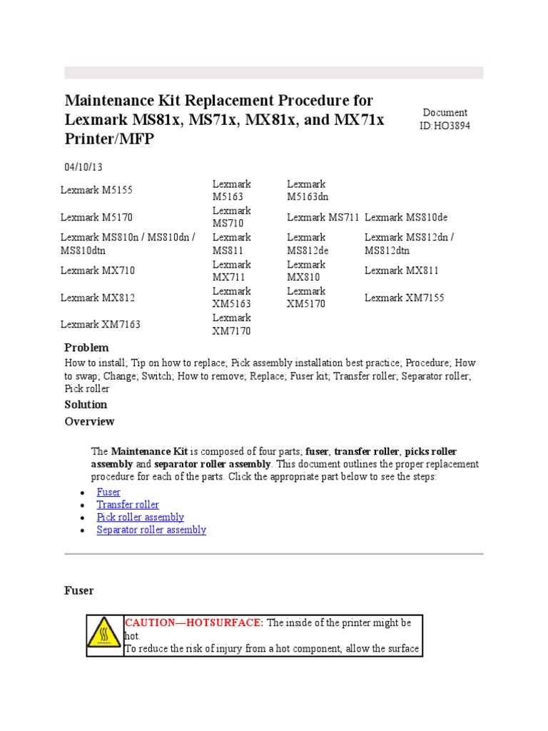 MS810 PM Kit Installation | PDF | Equipment | Manufactured Goods