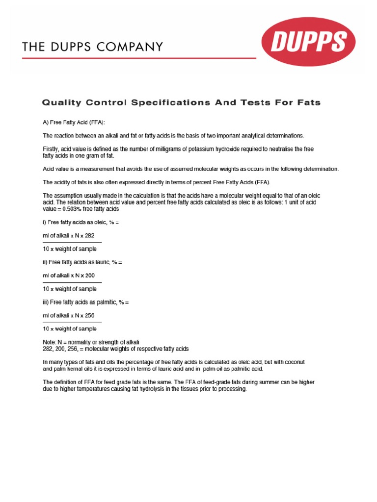 Free Fatty Acid Calcualtions | PDF
