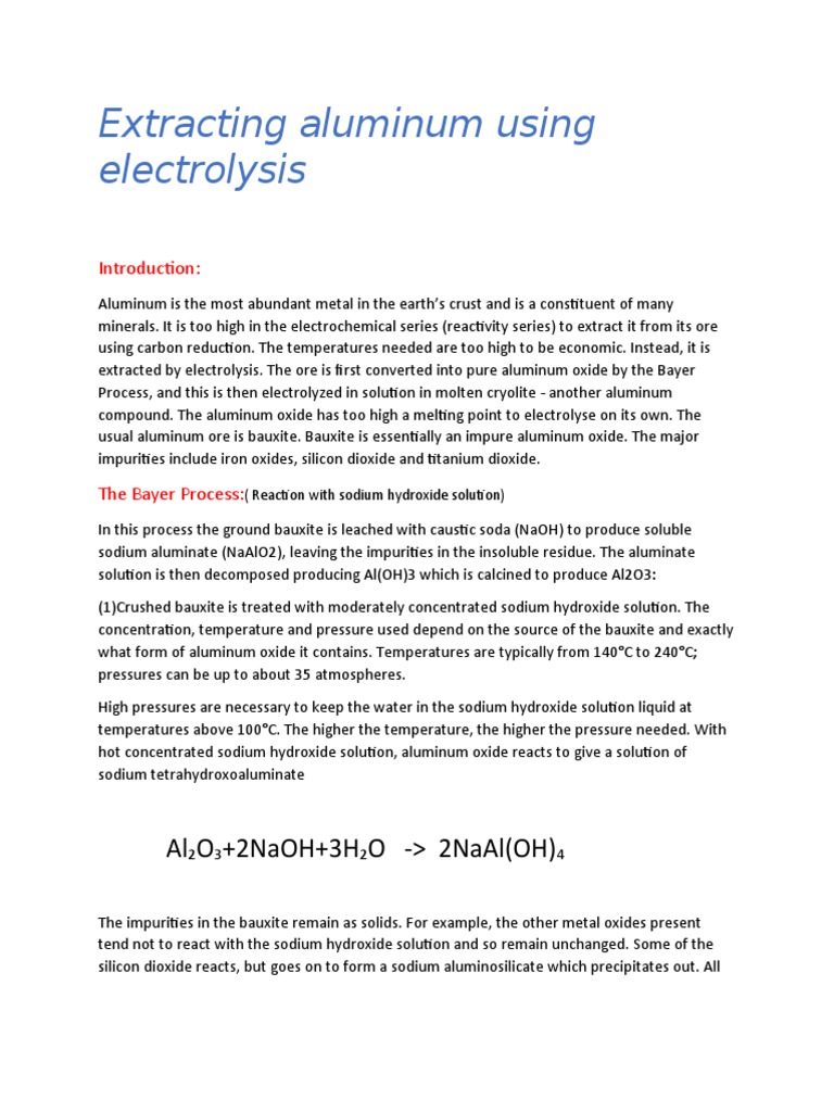 Extracting Aluminum Using Electrolysis | PDF | Oxide | Aluminium