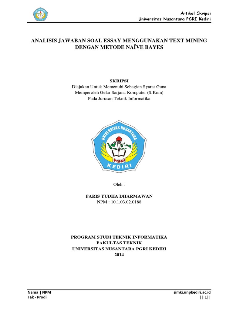 Analisis Jawaban Soal Essay Menggunakan Text Mining Dengan Metode Naive ... Analisis Jawaban Soal Essay Menggunakan Text Mining Dengan Metode Naive ...