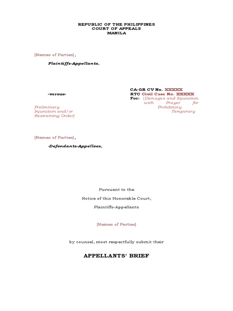 Appellant's Brief Guidelines Philippines | PDF | Brief (Law) | Appeal