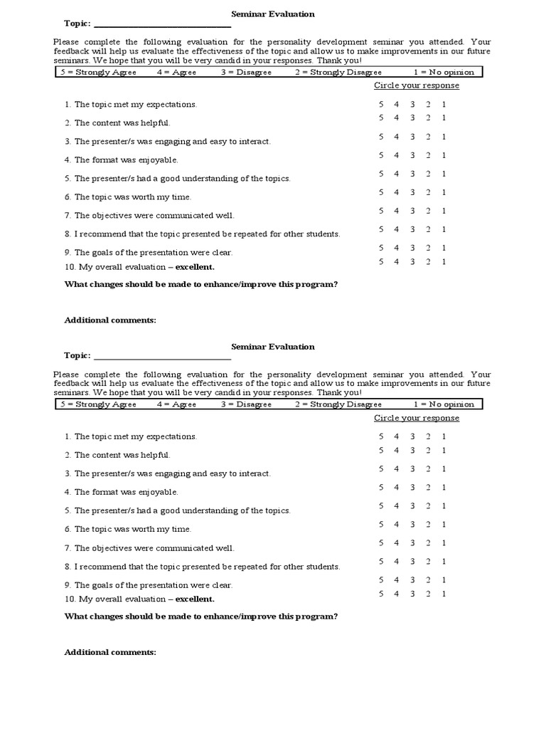 Seminar Evaluation Form | PDF | Communication | Cognition