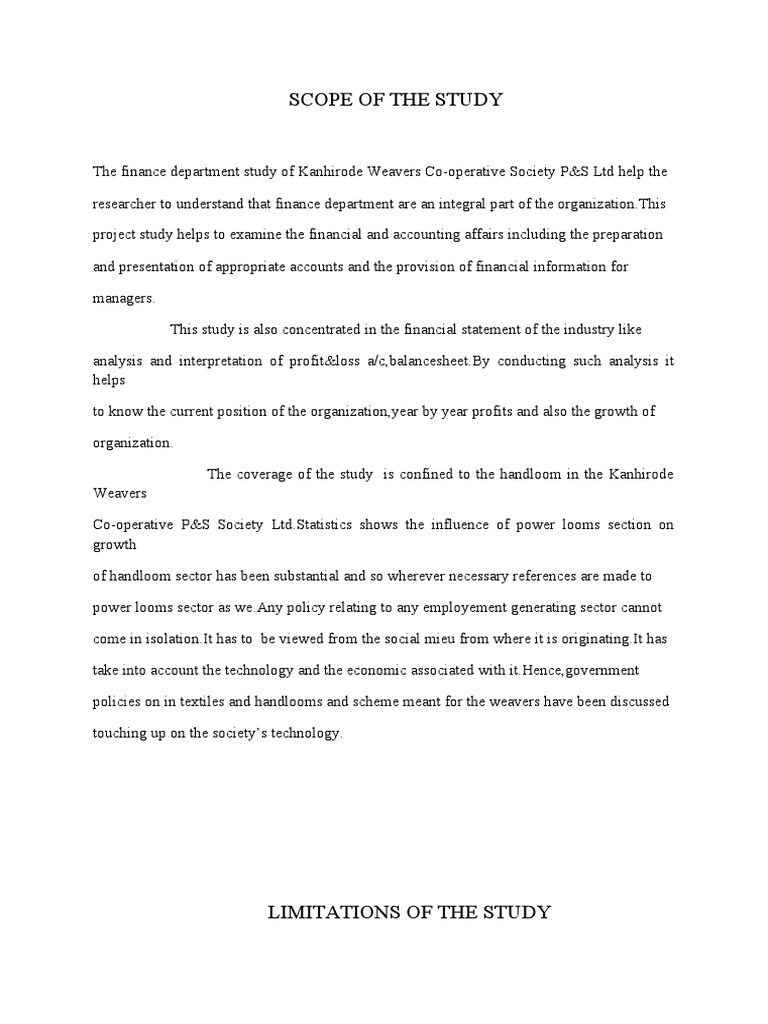 SCOPE OF THE STUDY Project | PDF | Loom | Weaving