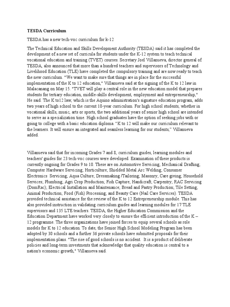 TESDA Curriculum | PDF | Vocational Education | Curriculum