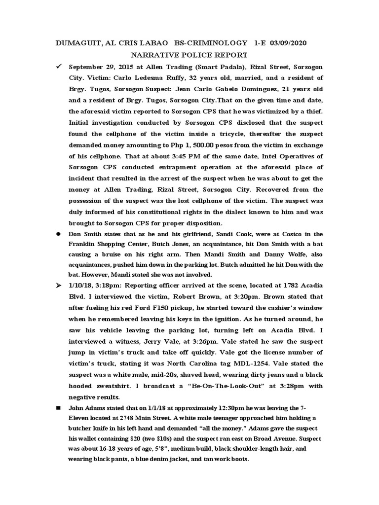 Narrative Police Report | PDF | Violence