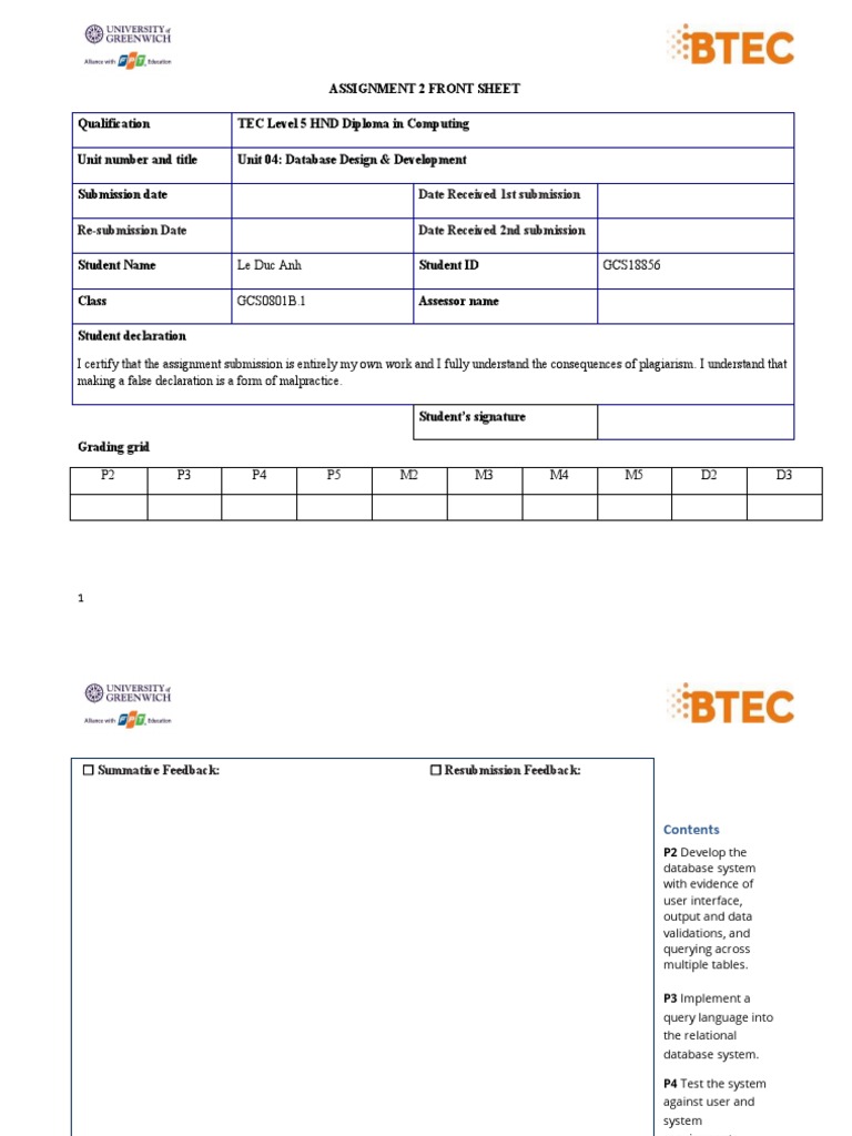04-DDD - Assignment 2 Frontsheet 2018-2019 | PDF | Relational Model | Databases