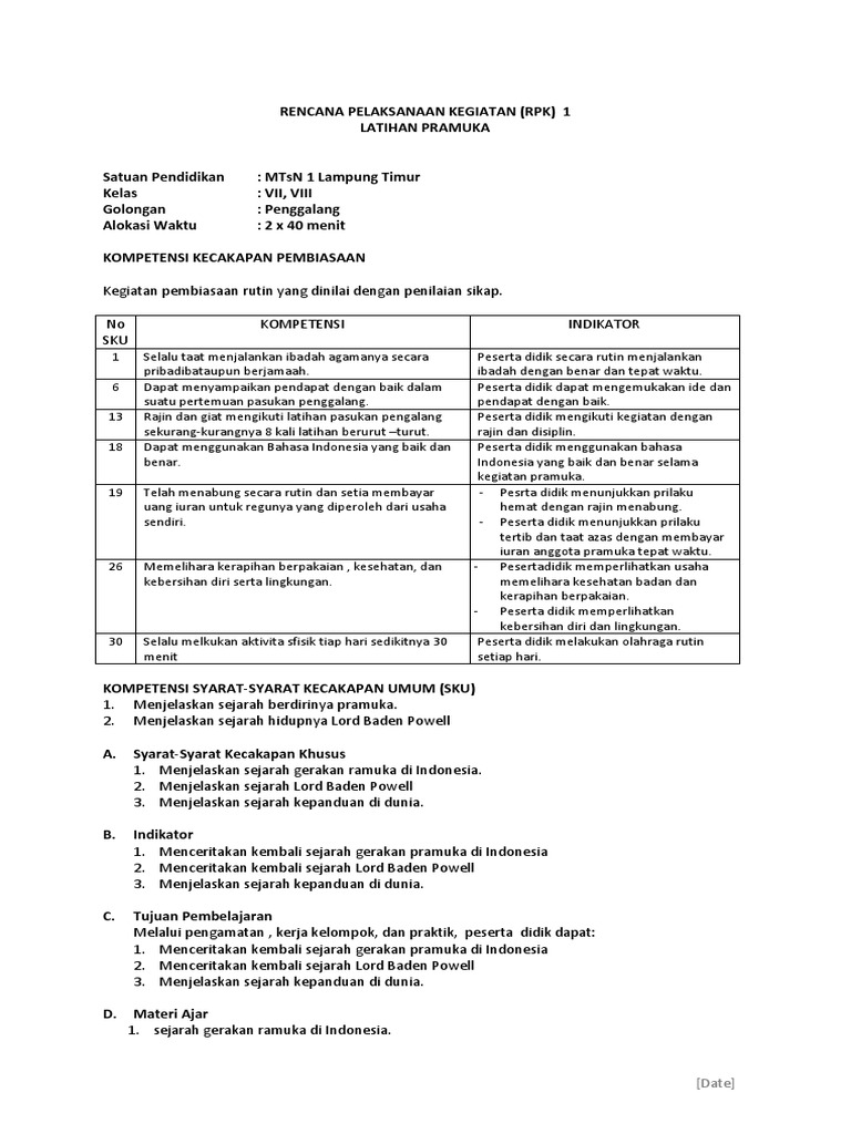 Rencana Pelaksanaan Kegiatan | PDF
