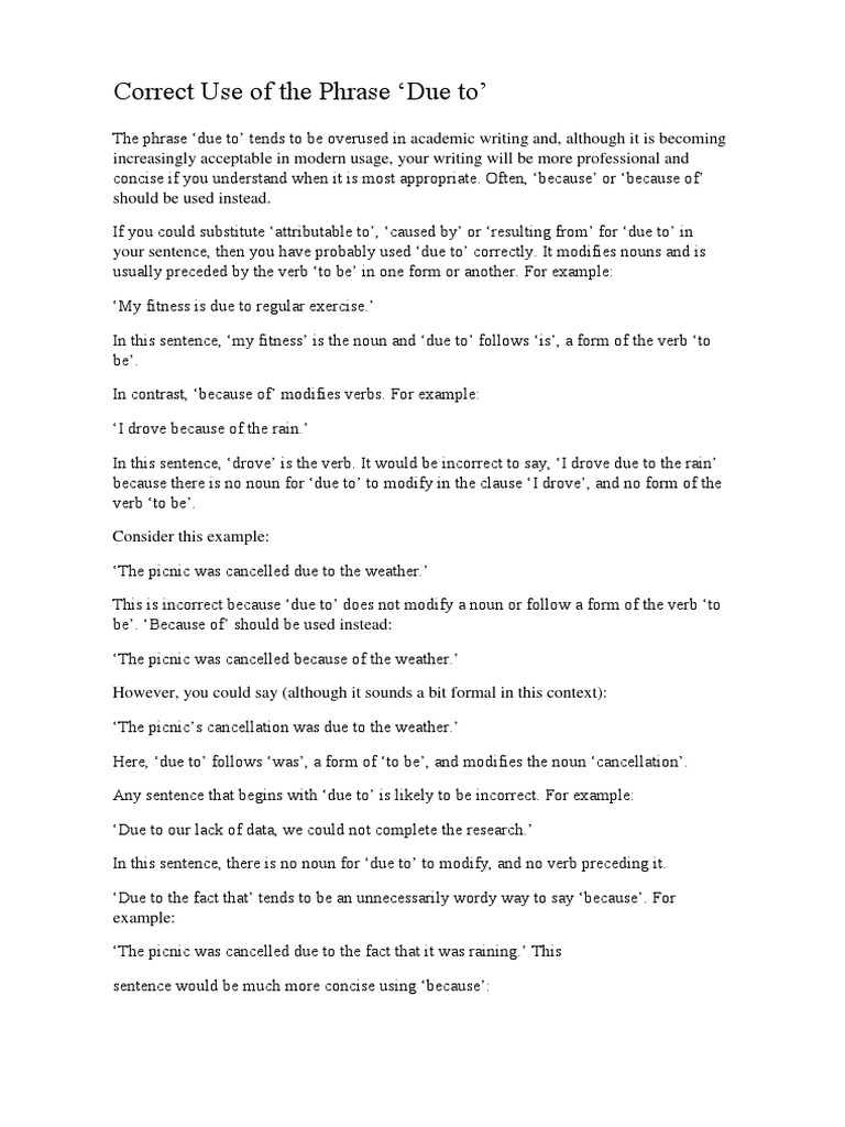 Correct Use of 'Due To' in English Grammar | PDF | Career & Growth ...