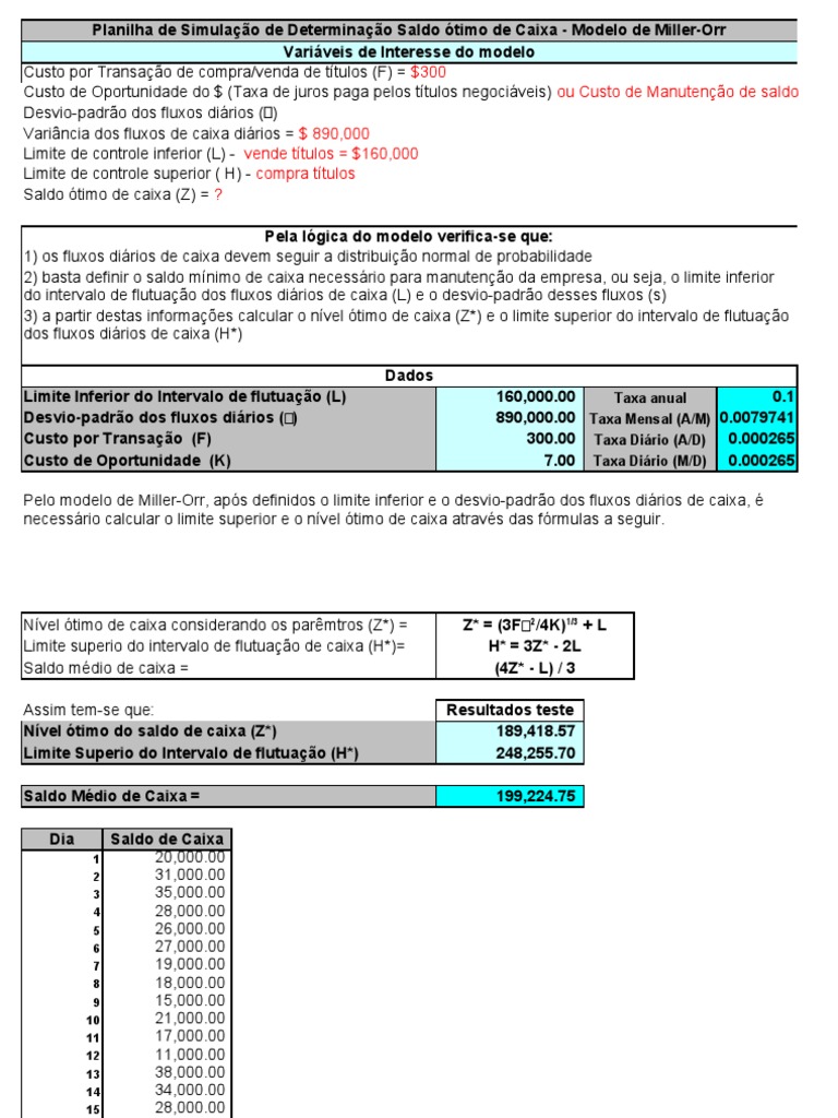 Simulação Modelo Miller-Orr | PDF | Desvio padrão | Ensino de Matemática
