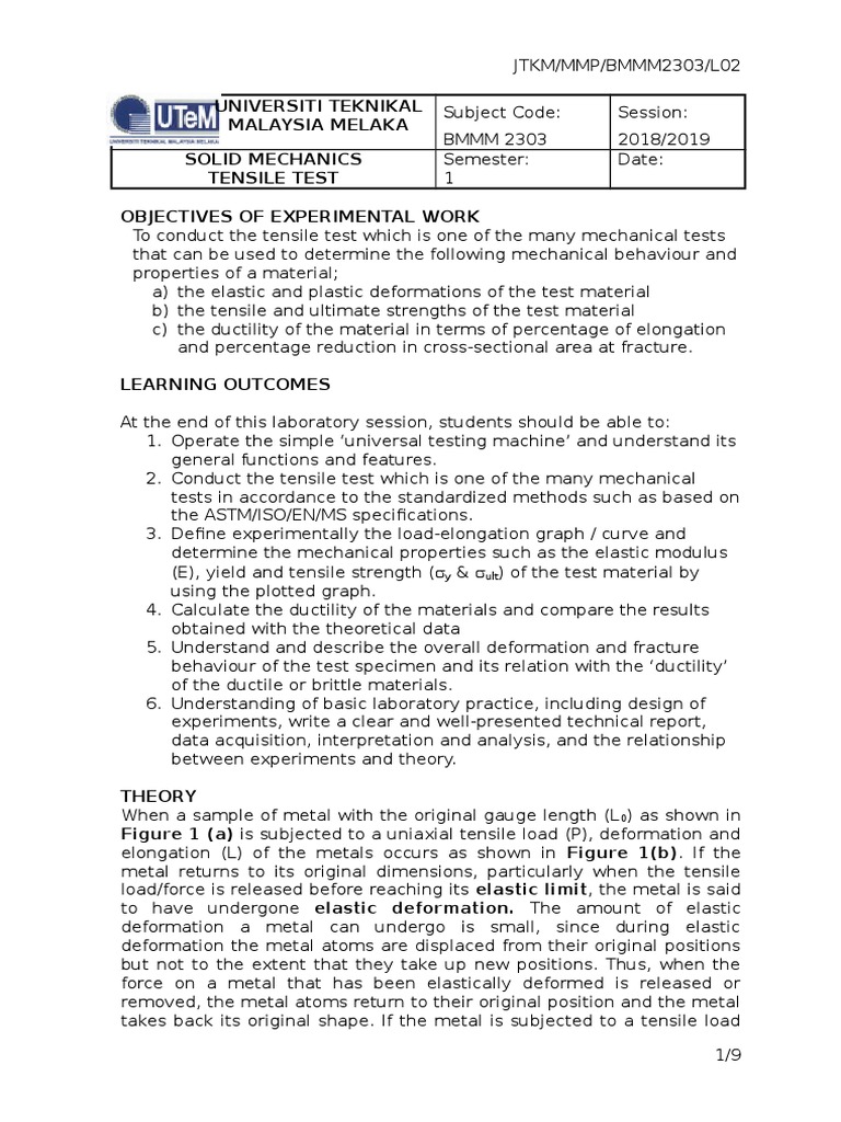 LAB 1 - Tensile Test | PDF | Deformation (Engineering) | Ultimate ...