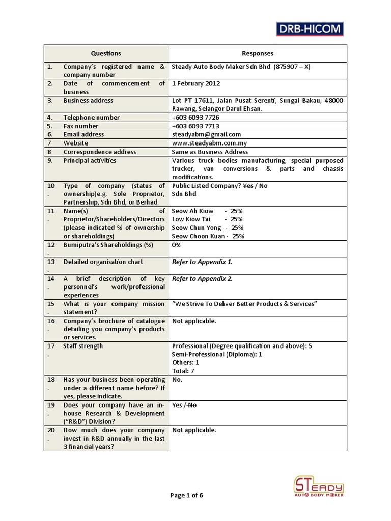 Steady's Profile - DRB Hicom (Acm) | PDF | Quality Management | Quality ...