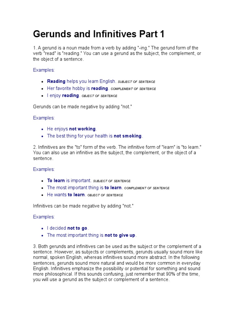 Gerunds and Infinitives Part 1 | PDF | Perfect (Grammar) | Verb