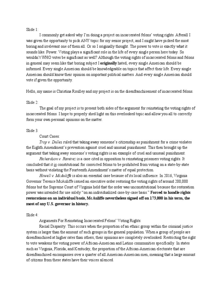 Google Slides Presentation Script | PDF | Voting Rights In The United ...
