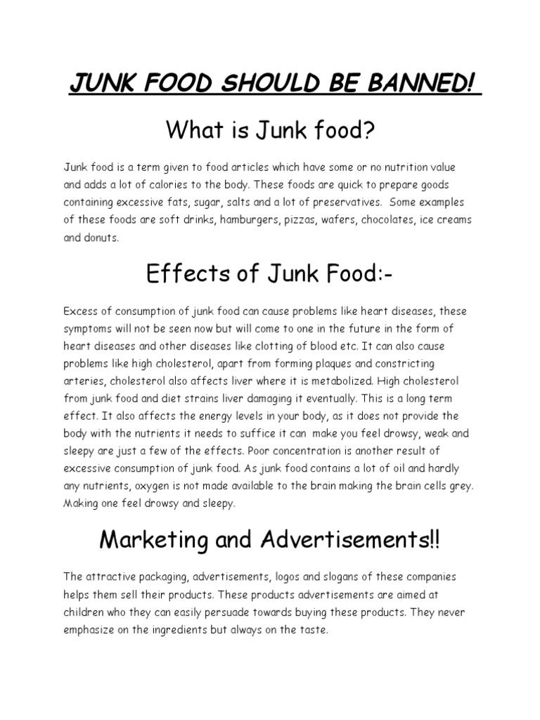 Junk Food Should Be Banned | PDF