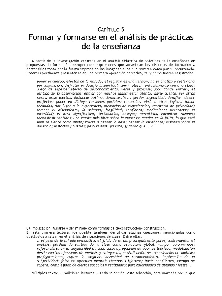 Formar y Formarse en El Análisis de Prácticas de La Enseñanza | PDF | Experiencia | Teoría