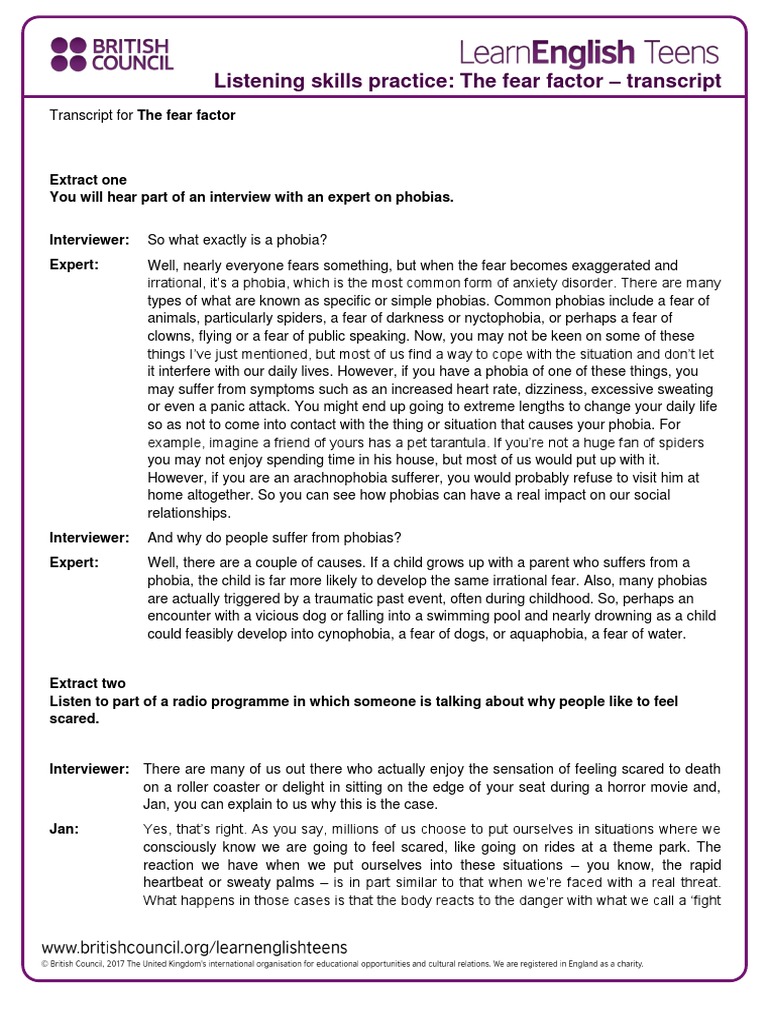 The Fear Factor - Transcript | PDF | Phobia | Emotions