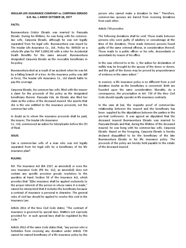 INSULAR vs. EBRADO | PDF | Life Insurance | Insurance