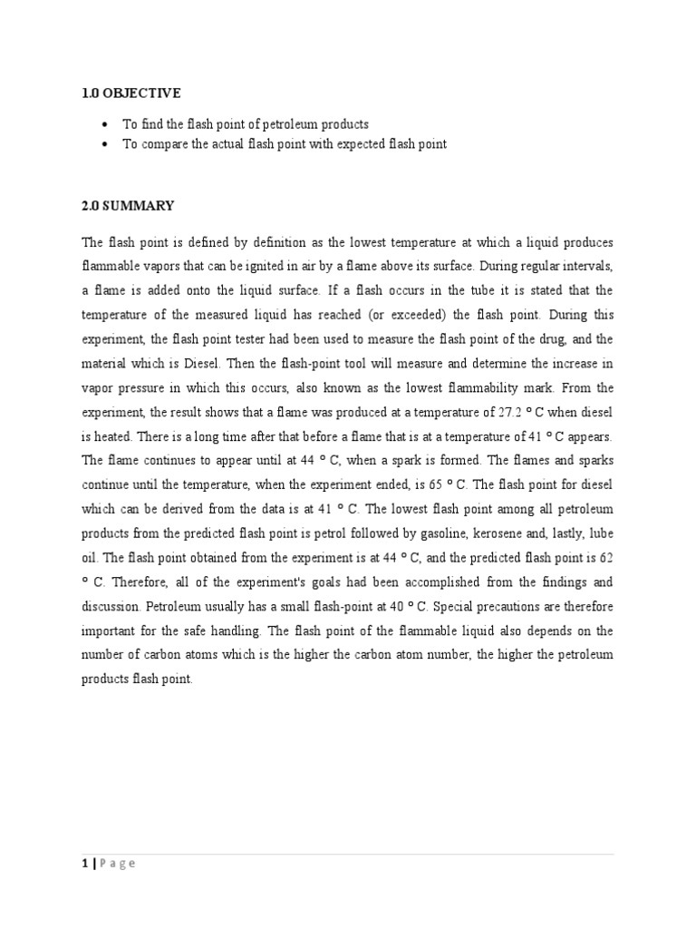 Exp 1 Flash Point | PDF | Diesel Fuel | Petroleum