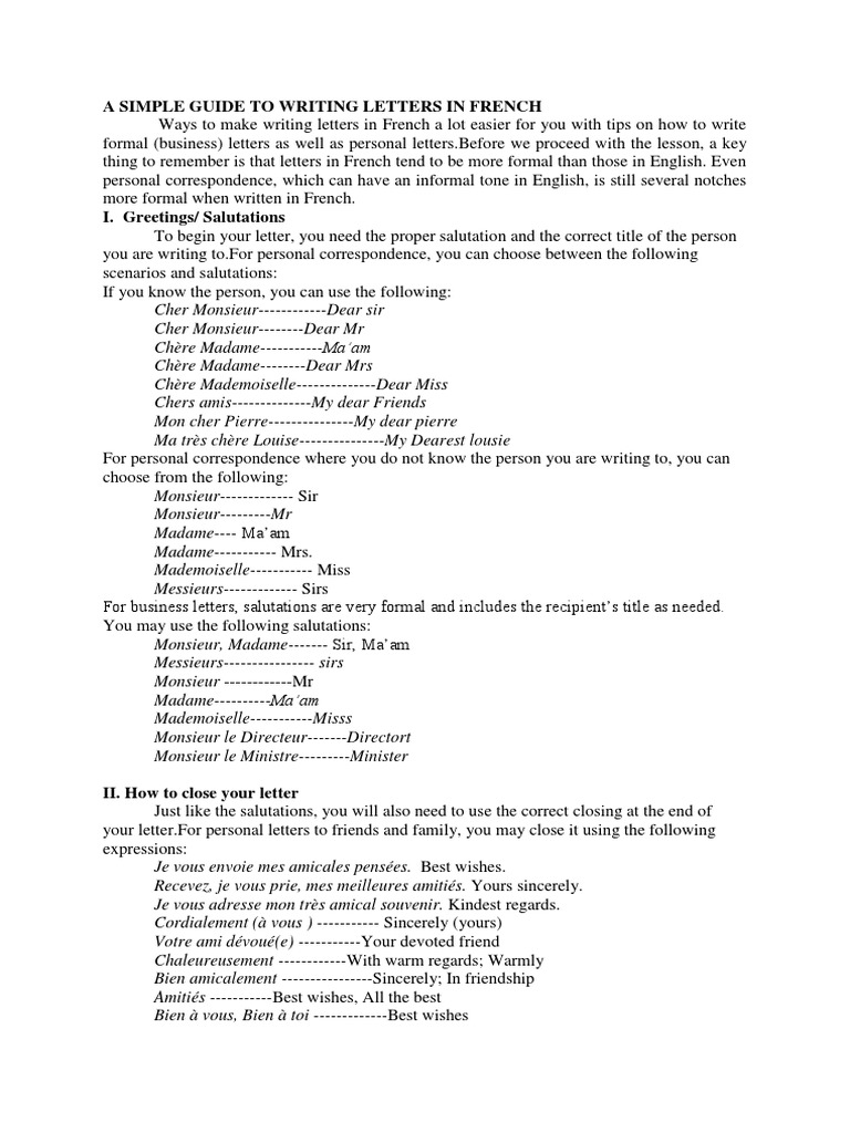 A Simple Guide To Writing Letters in French | PDF | Linguistics | Writing