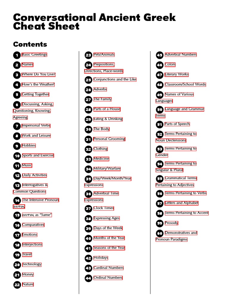 Conversational Ancient Greek Cheat Sheet | PDF | Grammatical Number ...