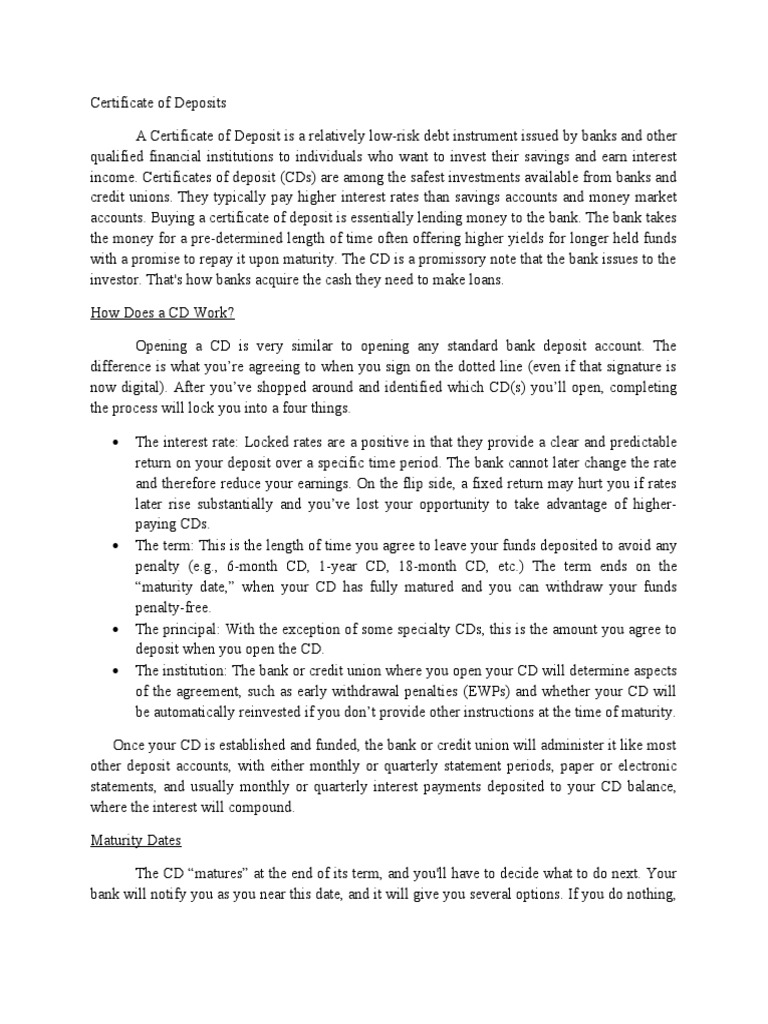 Certificate of Deposits | PDF | Certificate Of Deposit | Banks