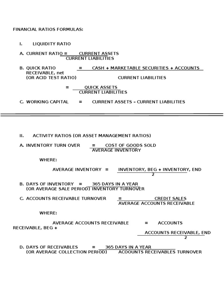 Financial Ratios Formulas 1 | PDF