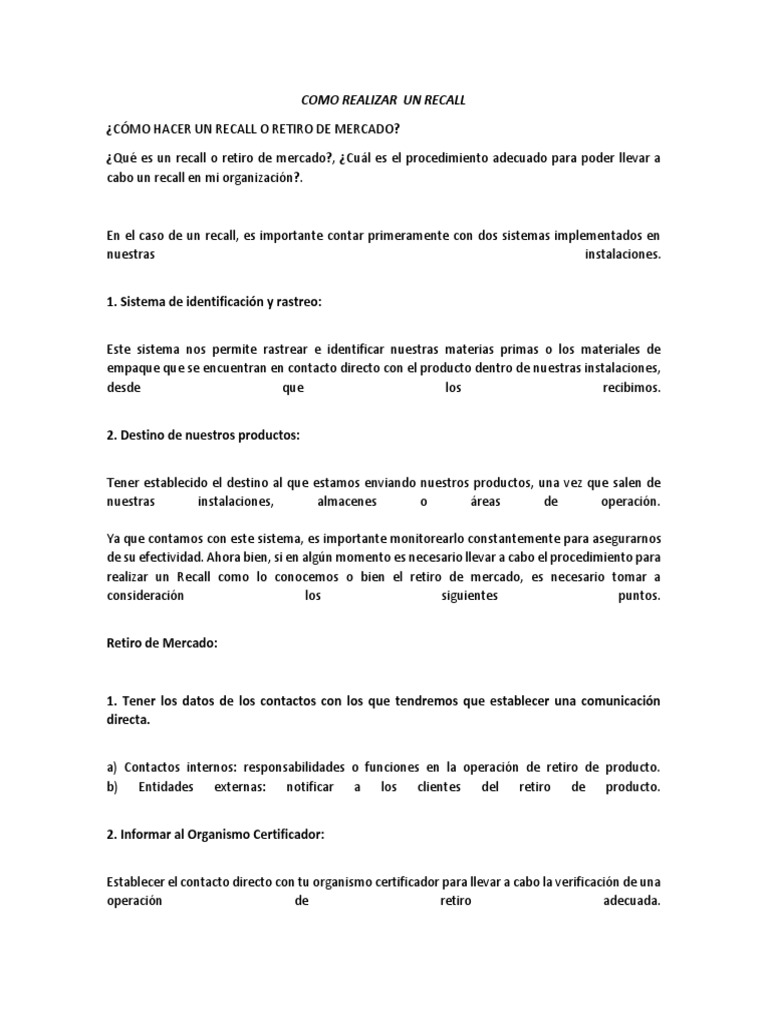 Como Realizar Un Recall | PDF | Economias | Negocios (general)