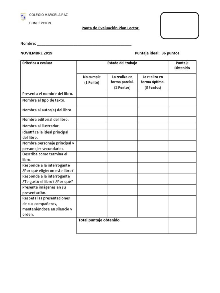 Pauta de Evaluacion Plan Lector | PDF
