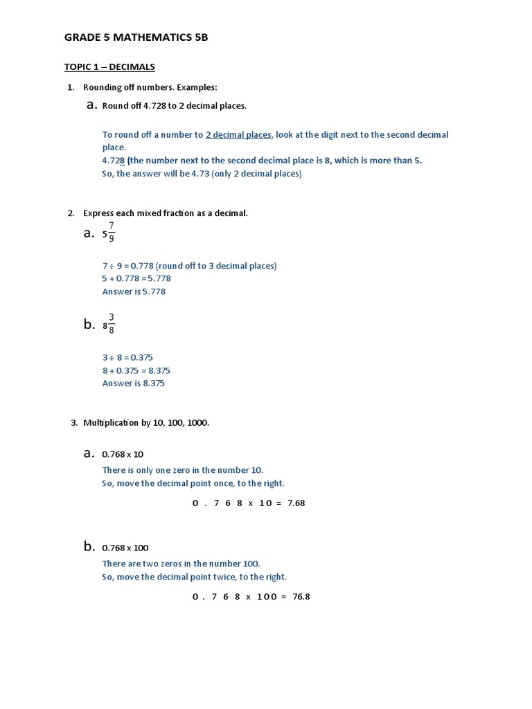 Mathematics Grade 5 Notes | PDF | Numbers | Decimal