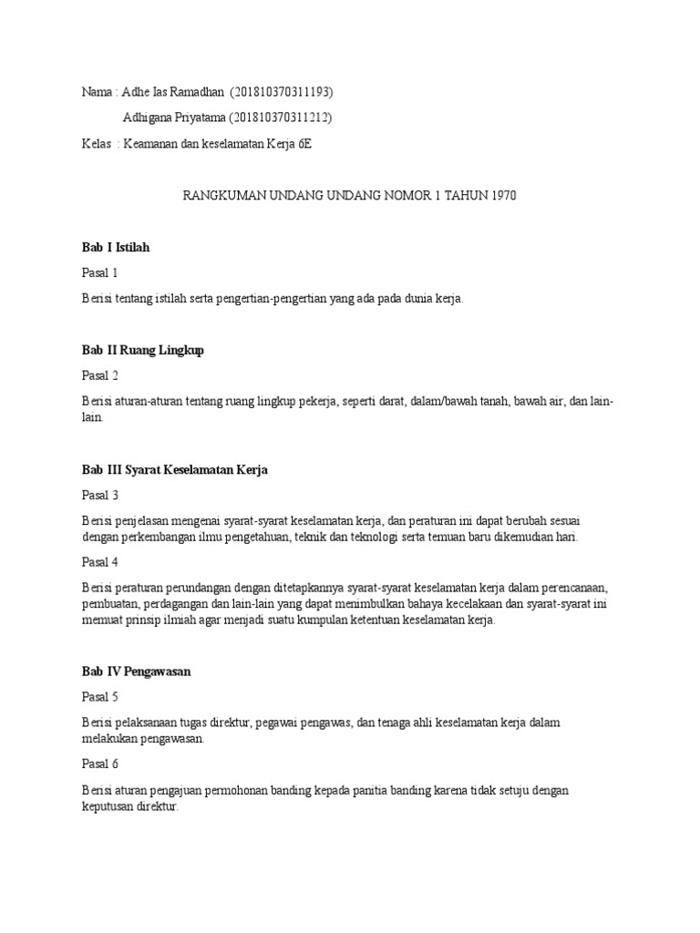 Rangkuman UU No. 1 Tahun 1970 | PDF