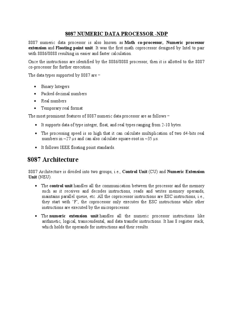 8087 Numeric Data Processor | PDF | Central Processing Unit | Manufactured Goods