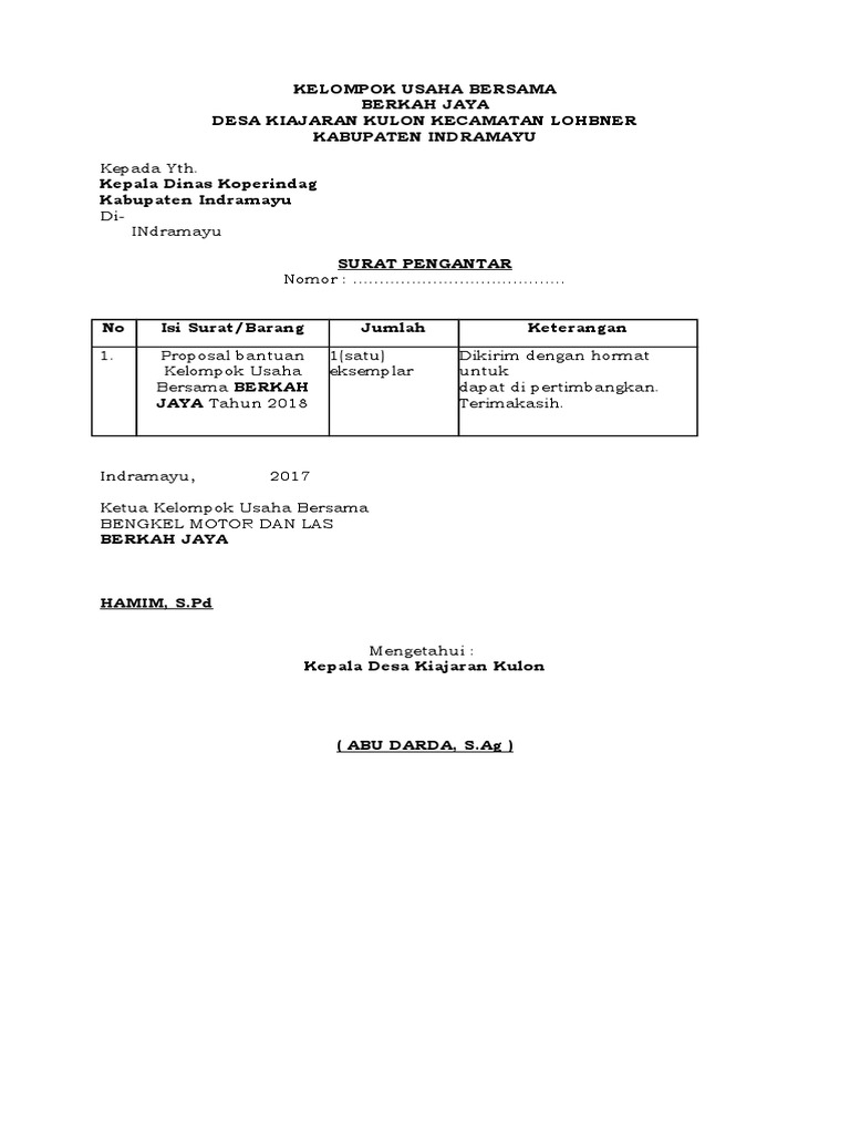 Contoh Proposal Kelompok Usaha Bersama (Kube) | PDF
