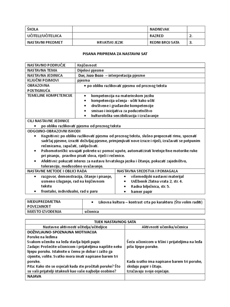 SK - 003. Dar Jozo Bozo Interpretacija Pjesme | PDF