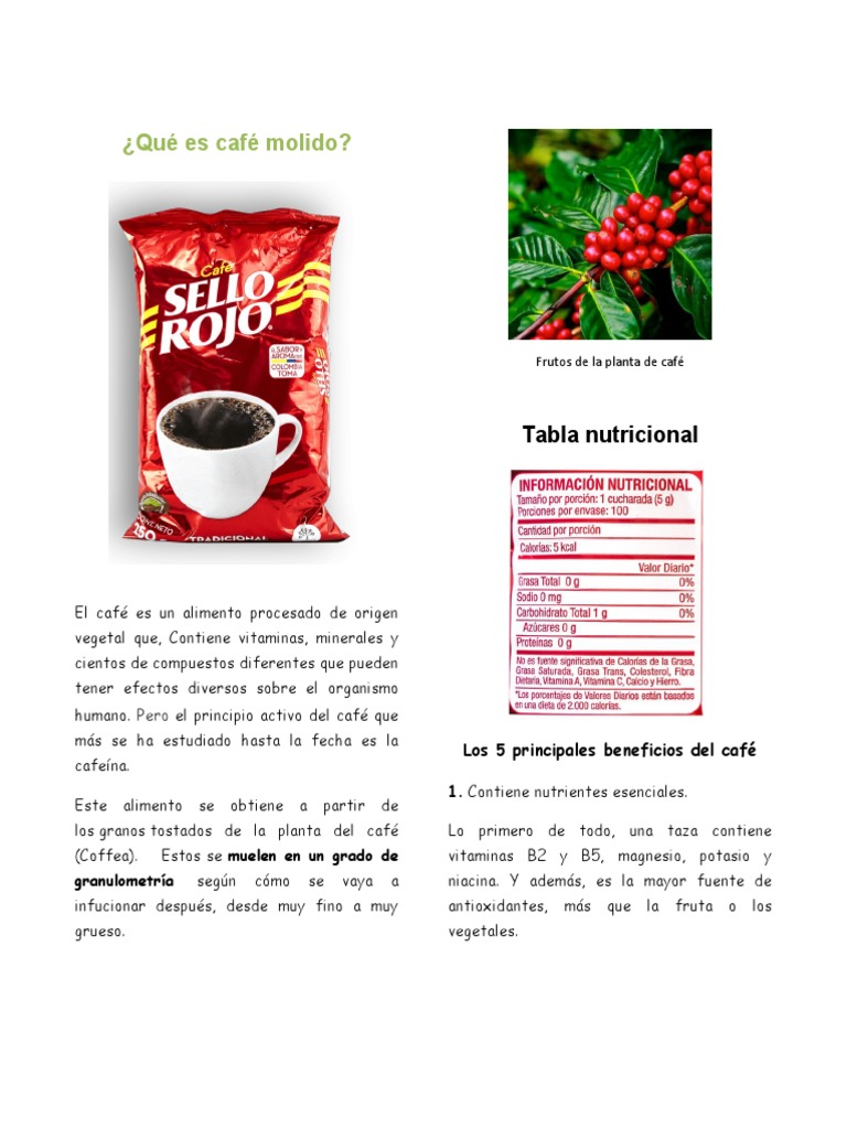 Nutrientes y beneficios del café molido | PDF | Cafeína | café