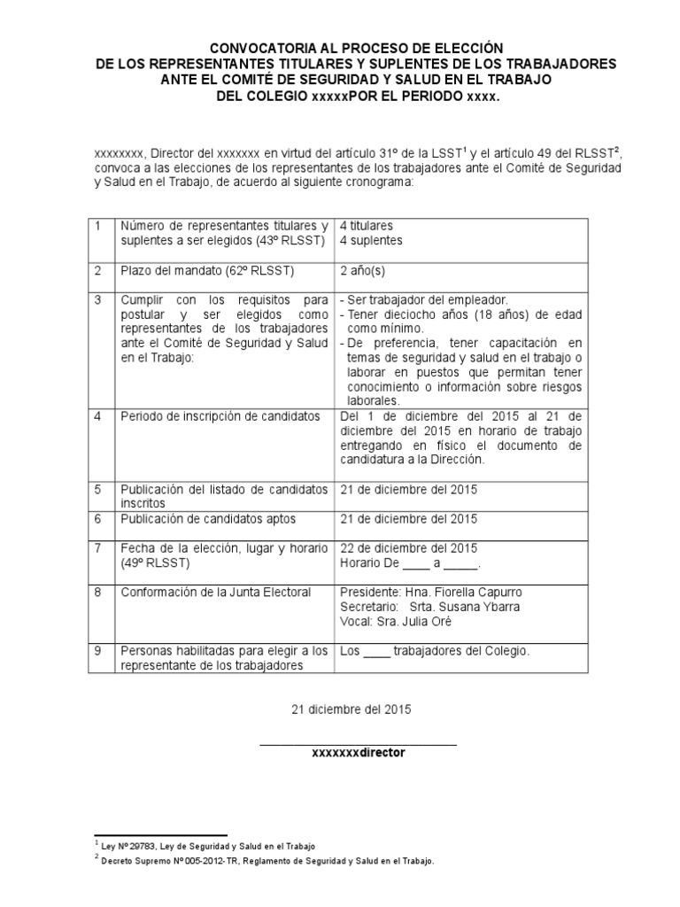 Modelo de Convocatoria A Elecciones - CSST | PDF | Elecciones | Votación