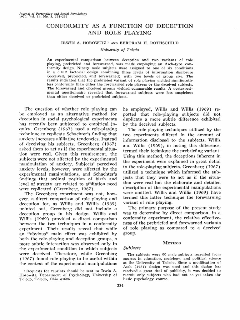 Horowitz 1970 | PDF | Conformity | Experiment