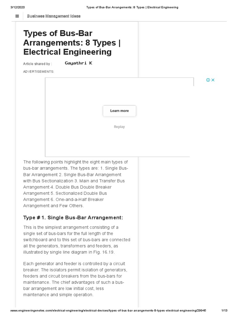 Types of Bus-Bar Arrangements - 8 Types - Electrical Engineering | PDF ...